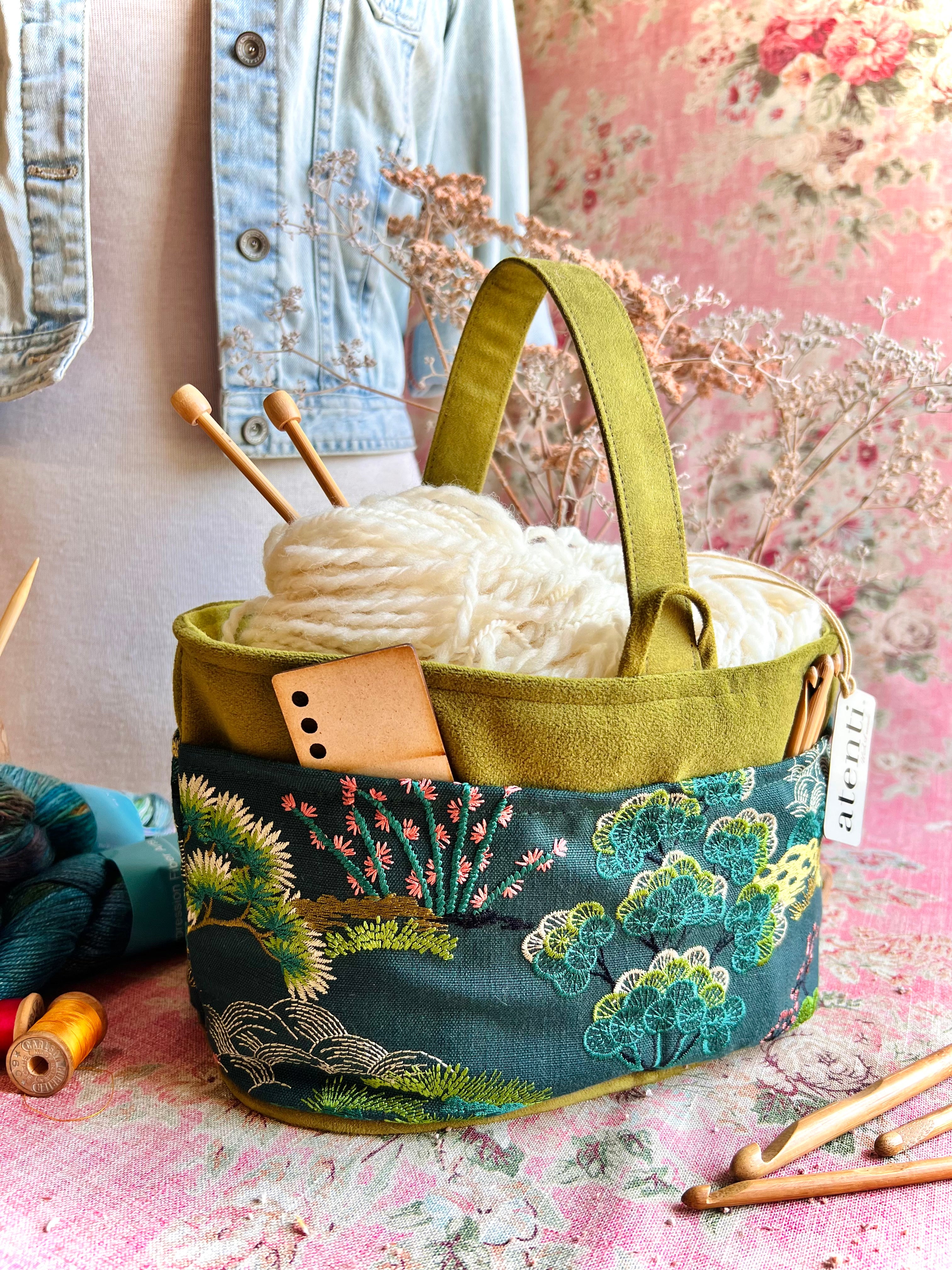 Zen Caddy– Handmade USA Embroidered Yarn & Notions Organizer | Atenti